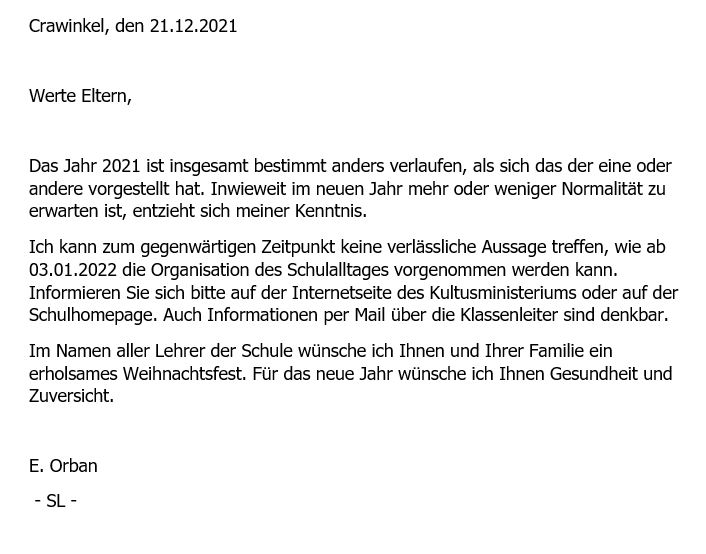Elternbrief vom 16.12.2021 - RS Crawinkel Elternbrief vom 16.12.2021 - RS Crawinkel